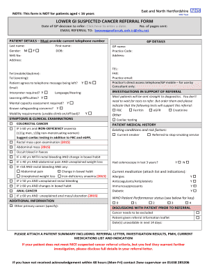 Fillable Online LOWER GI SUSPECTED CANCER REFERRAL FORM Fax Email Print ...