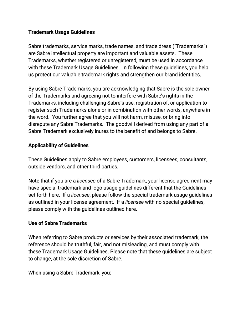 Fillable Online Trademark Usage Guidelines Fax Email Print - pdfFiller
