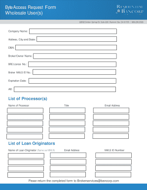 Fillable Online Byte Access Request Form Wholesale User(s) Fax Email ...