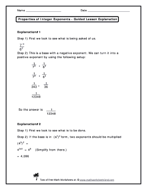 Fillable Online Properties of Integer Exponents Guided Lesson ...