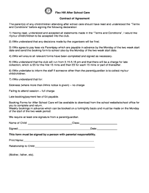 Fillable Online flaxhill staffs sch Flax Hill After School Care ...