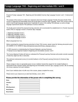 Fillable Online ohiohighered Foreign Language TAG - Beginning and ...