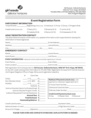Fillable Online gsdakotahorizons Event Registration Form. A fillable ...