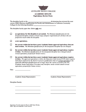 Fillable Online avc ACADEMIC SENATE Equivalency Review Form - avc Fax ...