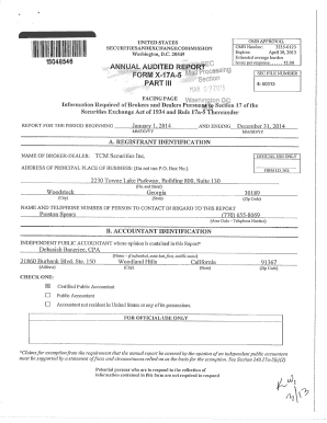 Fillable Online sec ANNUAL AUDITED REPO FORM X-17A-5 Mail ocessin9 ...