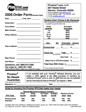 Fillable Online Pivotrac-Post Order Form 5 2005.DOC Fax Email Print ...