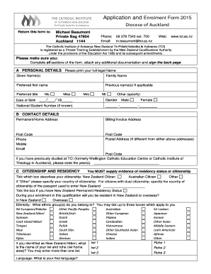 Fillable Online OF AOTEAROA NEW ZEALAND Diocese of Auckland Te P?tahi ...