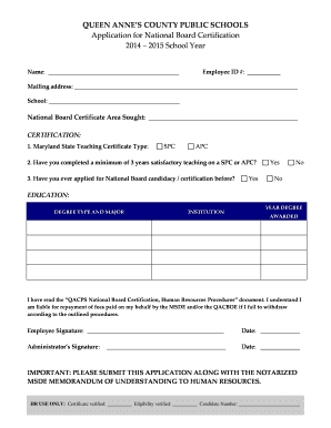 Fillable Online National Board Certificate Area Sought: Fax Email Print ...