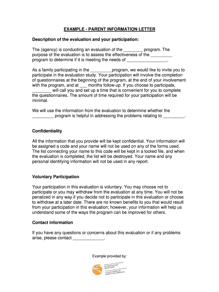 Fillable Online EXAMPLE - PARENT INFORMATION LETTER Fax Email Print ...