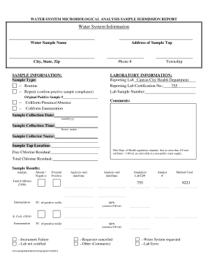 Fillable Online cantonhealth WATER SYSTEM MICROBIOLOGICAL ANALYSIS ...