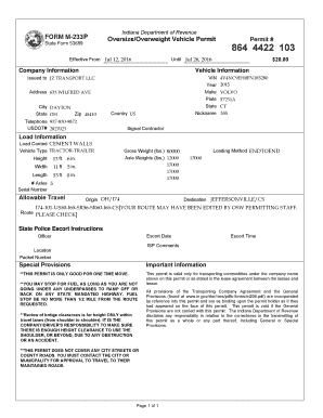 Fillable Online FORM M-233P Oversize/Overweight Vehicle Permit 864 4422 ...
