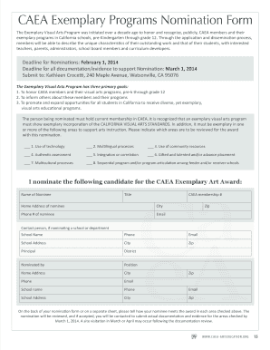 Fillable Online caea-arteducation The Exemplary Visual Arts Program was initiated over a decade ...