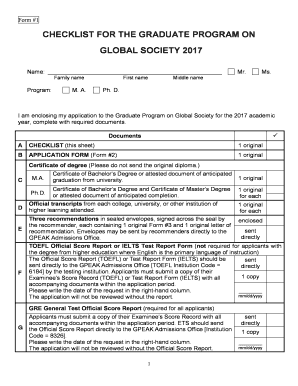 Fillable Online gsp c u-tokyo ac CHECKLIST FOR THE GRADUATE PROGRAM ON GLOBAL Fax Email Print ...