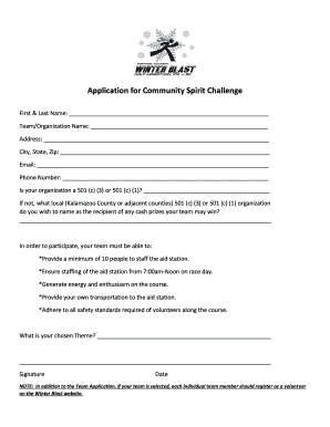 Fillable Online Application for Community Spirit Challenge Fax Email ...