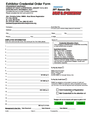 Fillable Online Complete this form to order Exhibitor Credentials Fax ...