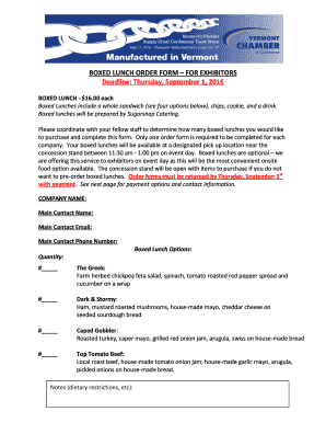 Fillable Online BOXED LUNCH ORDER FORM FOR EXHIBITORS Deadline ...