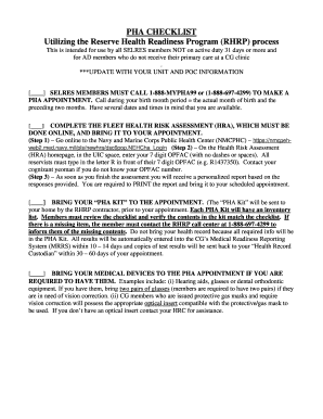 Fillable Online uscg PHA CHECKLIST Utilizing the Reserve Health ...