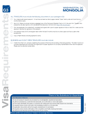 Fillable Online Mongolia - G3 Visas & Passports Fax Email Print - pdfFiller