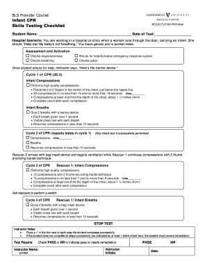 Fillable Online mc vanderbilt BLS Provider Course Infant CPR Skills ...