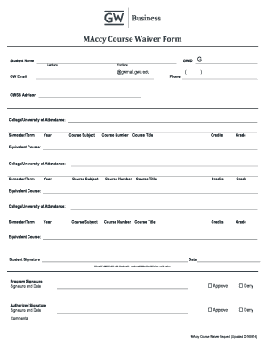 Fillable Online business gwu MAccy Course Waiver Form - George Washington University School ...