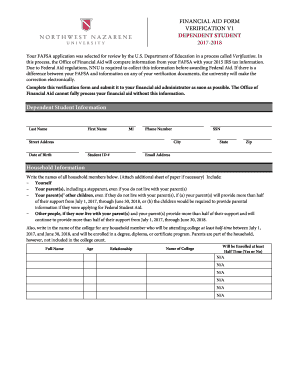 Fillable Online financialaid nnu FINANCIAL AID FORM VERIFICATION V1 2017-2018 Fax Email Print ...