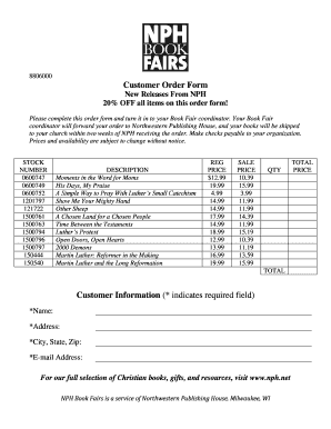 Fillable Online Customer Order Form New Releases From NPH 20% Fax Email ...