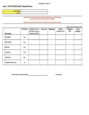 Fillable Online unhcr Financial Offer Form - Page1 of 1 Annex C - UNHCR ...