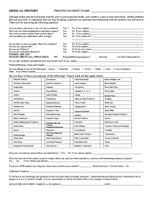 Fillable Online MEDICAL HISTORY PRINTED PATIENT NAME: Fax Email Print - pdfFiller