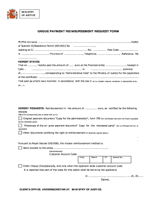 Fillable Online UNDUE PAYMENT REIMBURSEMENT REQUEST FORM Fax Email ...