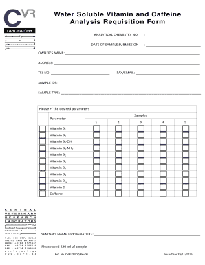 Fillable Online cvrl Water Soluble Vitamins Analysis Requestion. Water ...