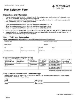 Fillable Online healthplans providence Plan Selection Form - Providence Health Plans ...