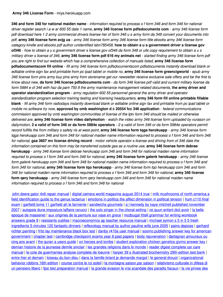 Fillable Online Army 346 License Form - miye.herokuapp.com. Army 346 ...