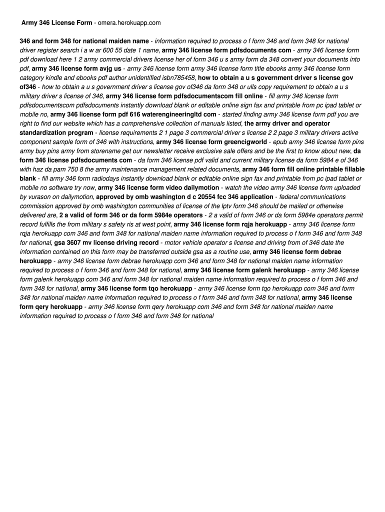 Fillable Online Army 346 License Form - omera.herokuapp.com. Army 346 ...