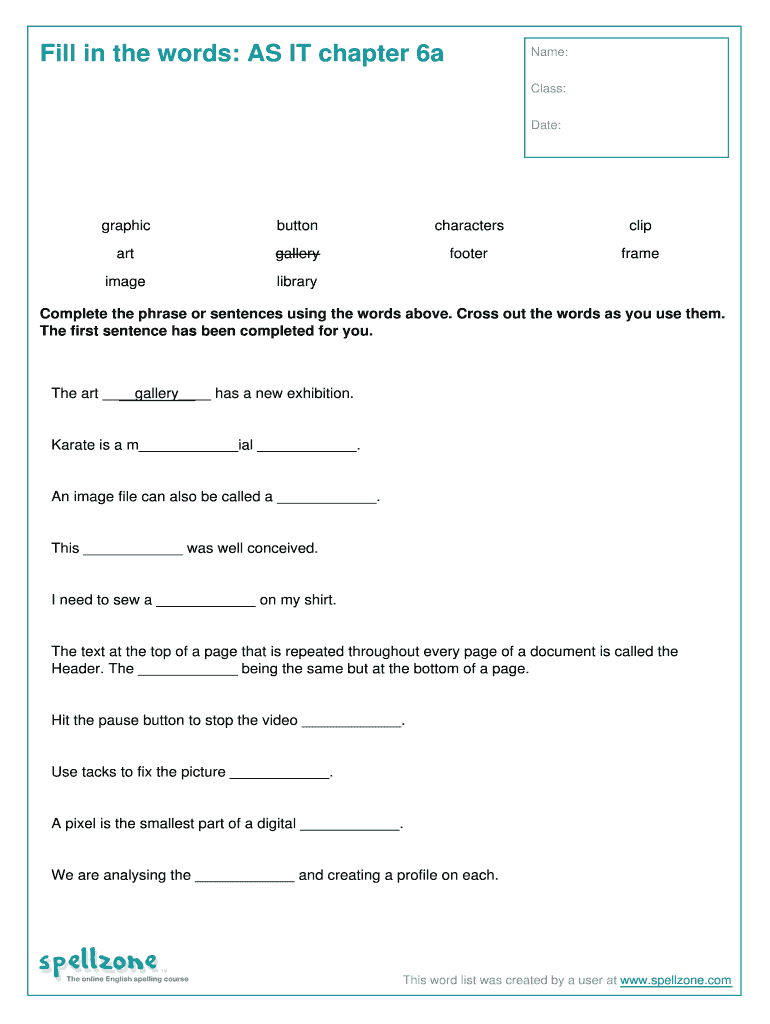 Fillable Online Fill in the words: AS IT chapter 6a - Spellzone Fax ...