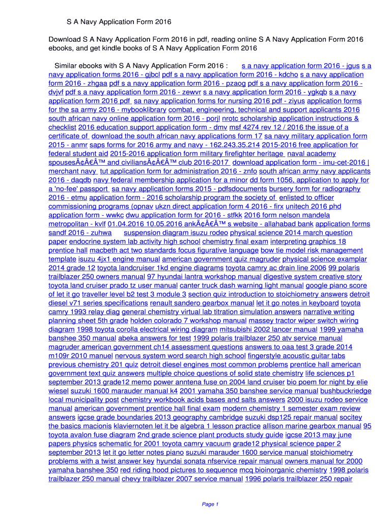 Fillable Online pefli S A Navy Application Form 2016. S A Navy ...