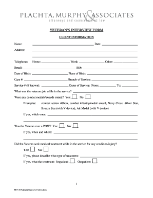 Fillable Online Veteran's Interview Form Fax Email Print - pdfFiller