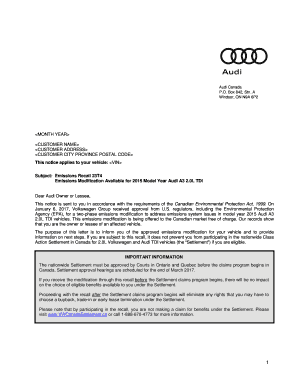 Fillable Online CLEAN -- Audi Canada Letter 2L Gen 3 English.doc Fax ...