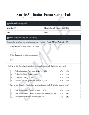 Fillable Online darpg gov Sample Application Form: Startup India - darpg gov Fax Email Print ...
