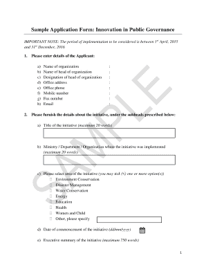 Fillable Online darpg gov Sample Application Form: Innovation in Public ...
