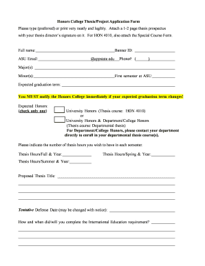 Fillable Online Honors College Thesis/Project Application Form - The Honors College Fax Email ...