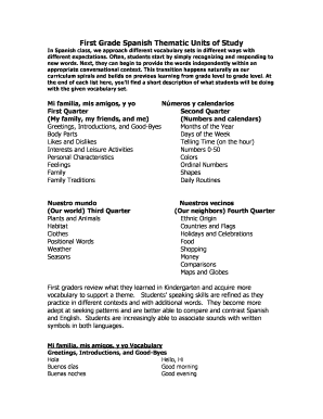 Fillable Online First Grade Spanish Thematic Units of Study Fax Email ...