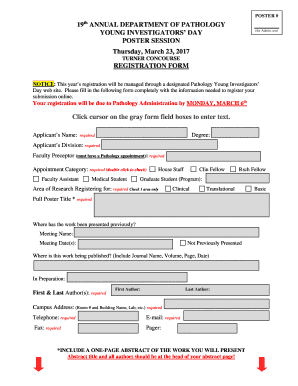 Fillable Online pathology jhu TURNER CONCOURSE REGISTRATION FORM ...