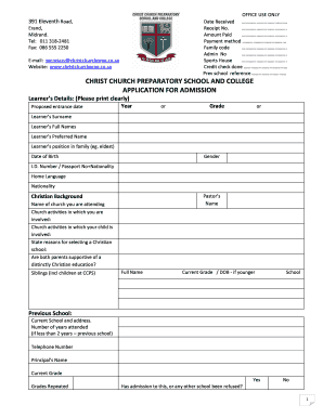 Fillable Online christchurchprep co CHRIST CHURCH PREPARATORY SCHOOL ...