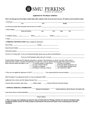 Fillable Online smu Application for Non-Degree Admission - smu.edu Fax ...
