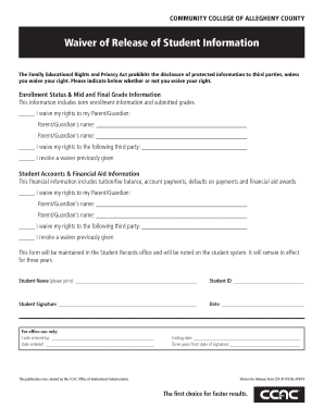 Fillable Online ccac Waiver of Release of Student Information - ccac ...