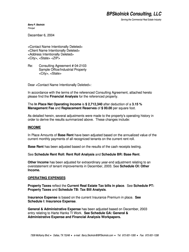 Fillable Online Office Industrial Financial Analysis Executive Summary ...