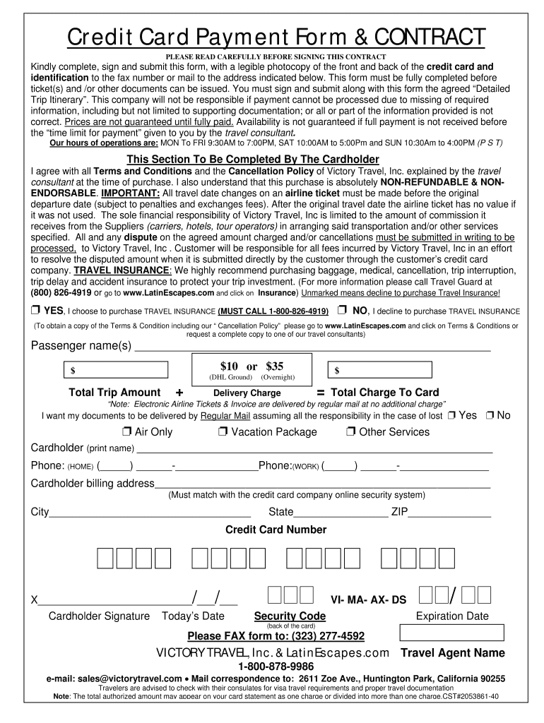 Fillable Online Credit Card Form (PDF) - LatinEscapes.com Fax Email ...