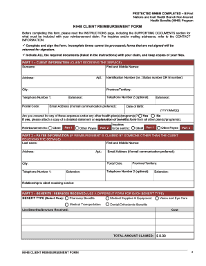 Fillable Online NIHB CLIENT REIMBURSEMENT FORM - hss.gov.nt.ca Fax ...