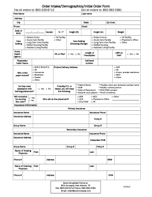 Fillable Online Order Intake/Demographics/Initial Order Form Fax Email ...