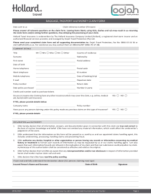 Fillable Online BAGGAGE, PASSPORT and MONEY CLAIM FORM Fax Email Print ...